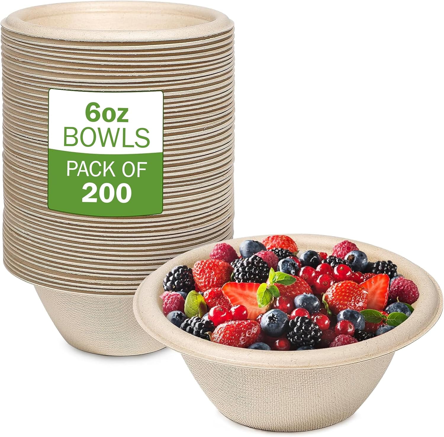 Disposable Compostable Paper Bowls, 200 Pack 6 oz, Heavy-Duty ...