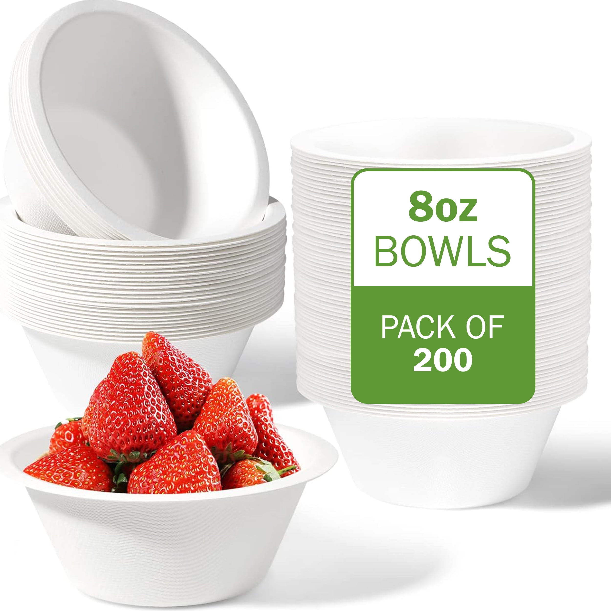 FPN Disposable Compostable Paper Bowls (200 Pack, 8 oz) Heavy-Duty ...