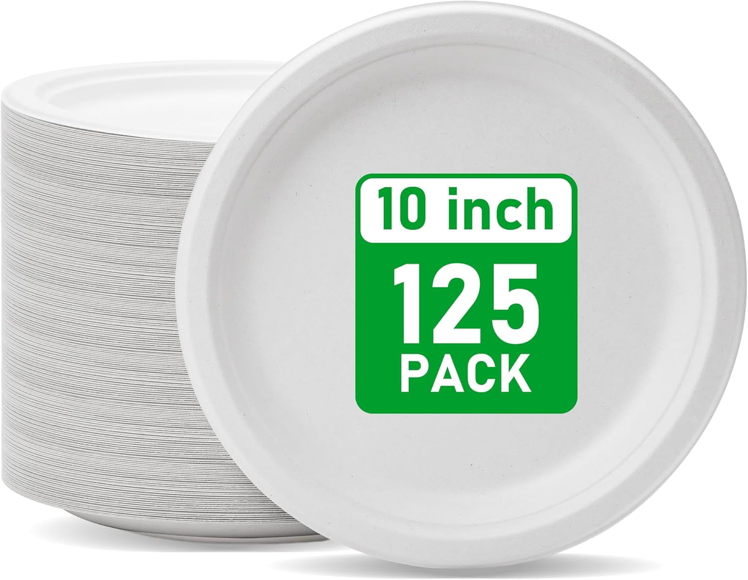 Disposable Compostable Paper Plates 9 Inch [125 Pack], White Bagasse ...