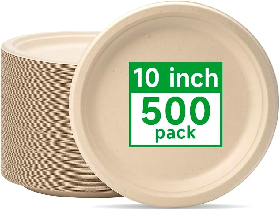 Disposable Compostable Paper Plates 9 Inch [125 Pack], White Bagasse ...
