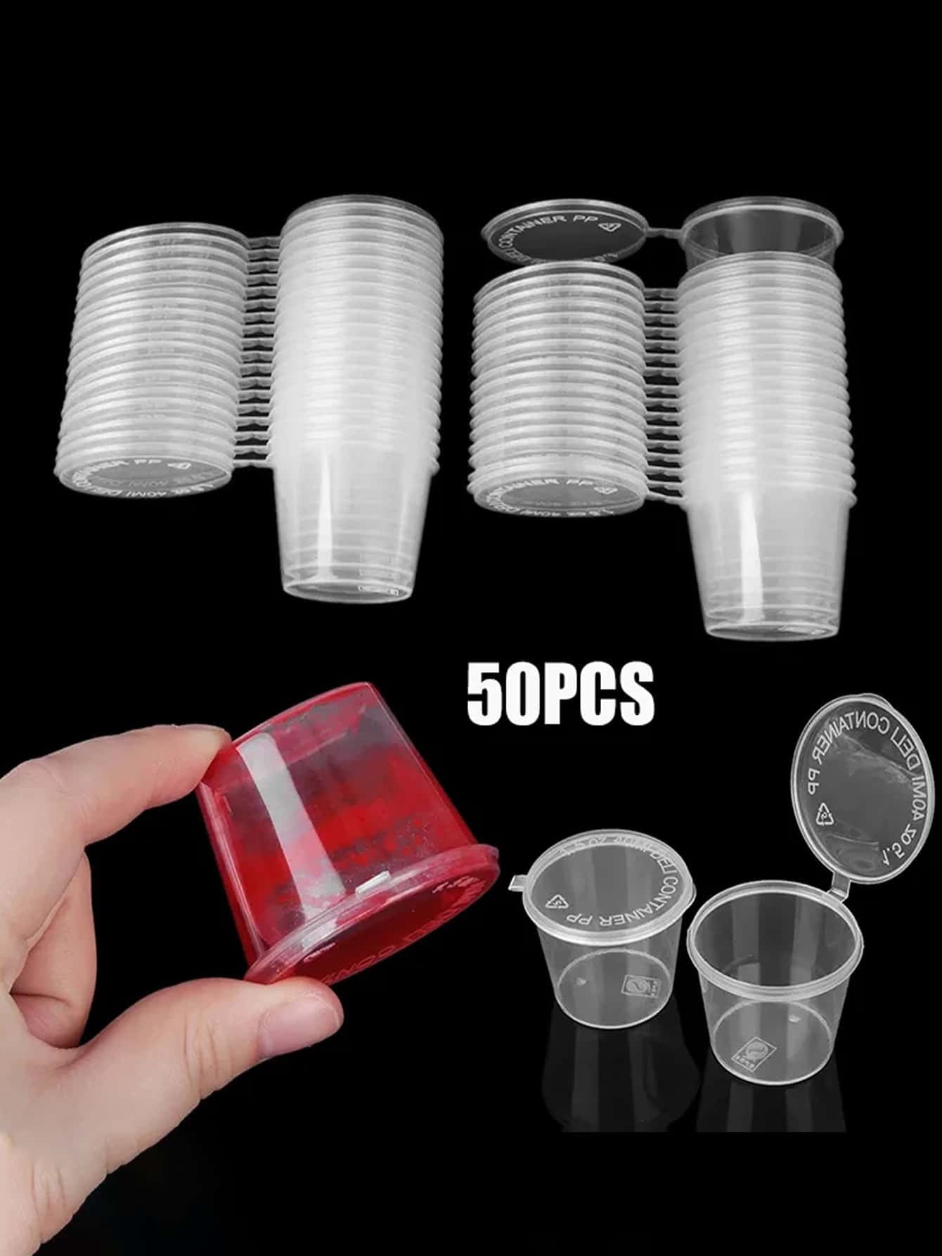 Disposable Condiment Cups with Lids 50 Pack, 1oz Clear Plastic Portion ...