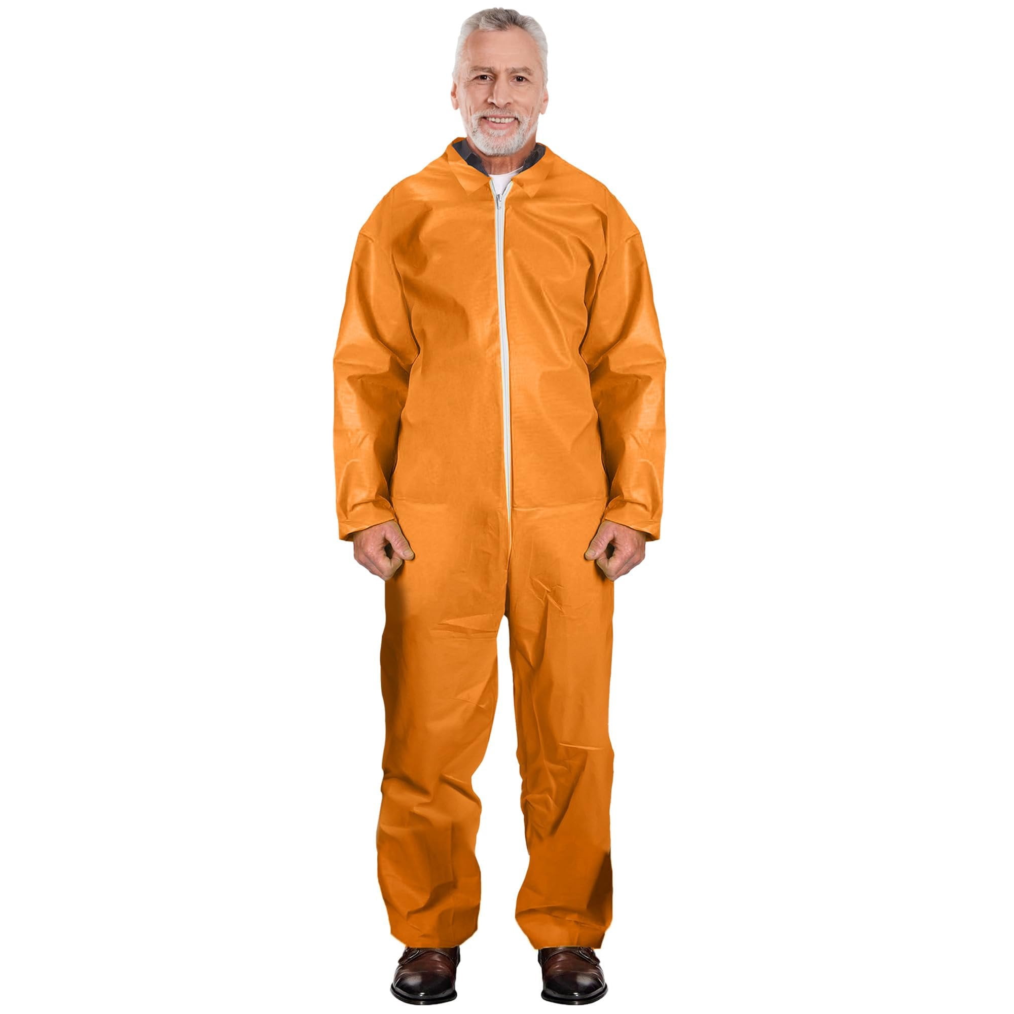 Disposable Coveralls 63" Long. Pack of 25 Orange Adult Industrial PPE ...