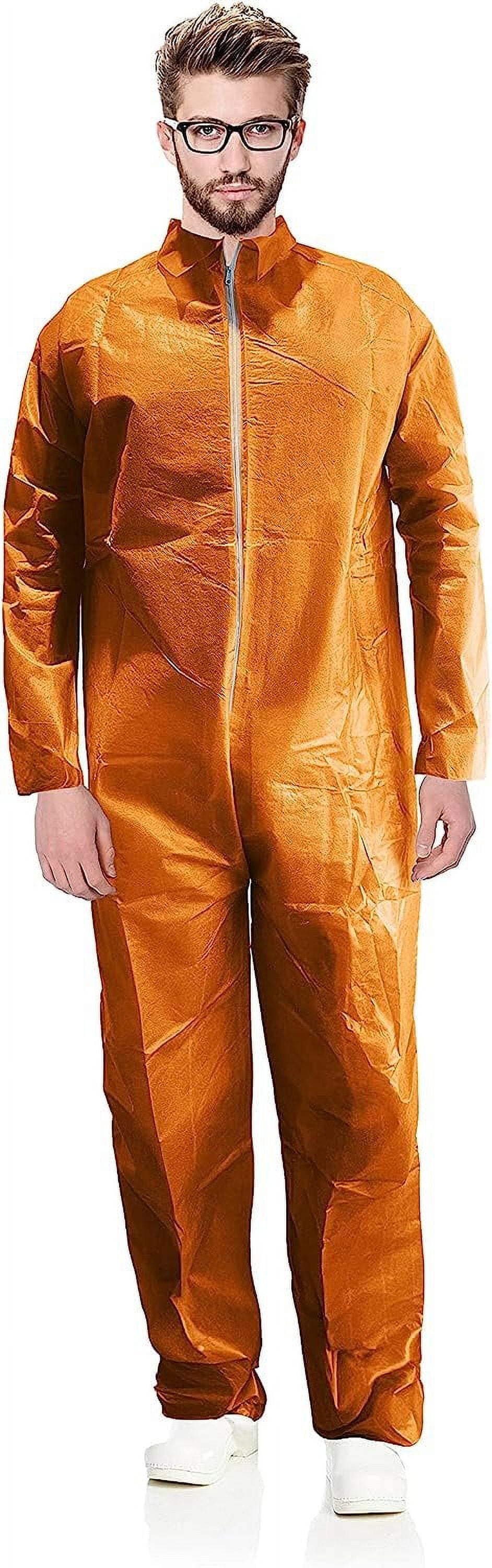Disposable Coveralls 63" Long. Pack of 25 Orange Adult Industrial PPE ...