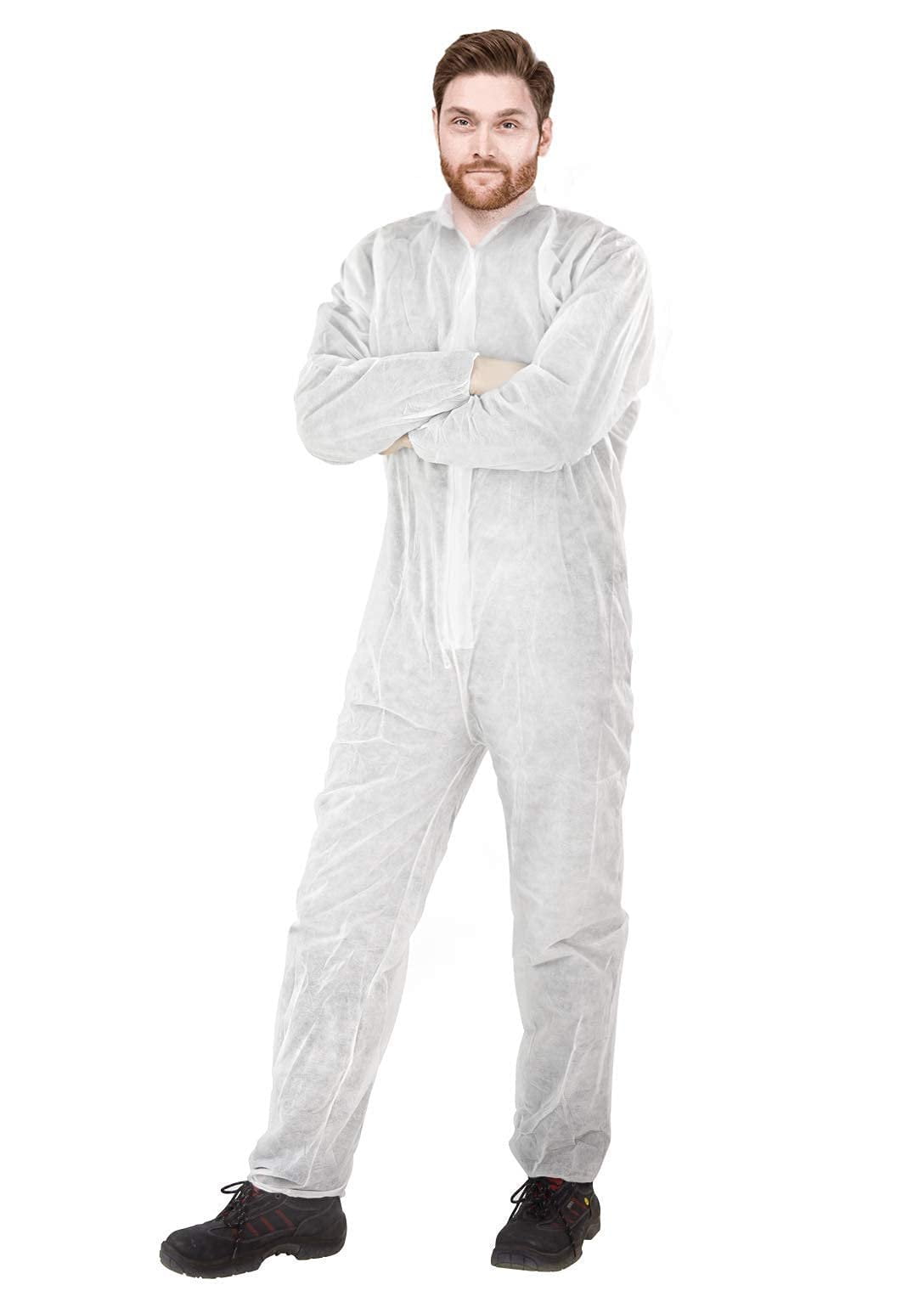 Disposable Coveralls 66" Long. Pack of 25 White Adult Industrial PPE ...