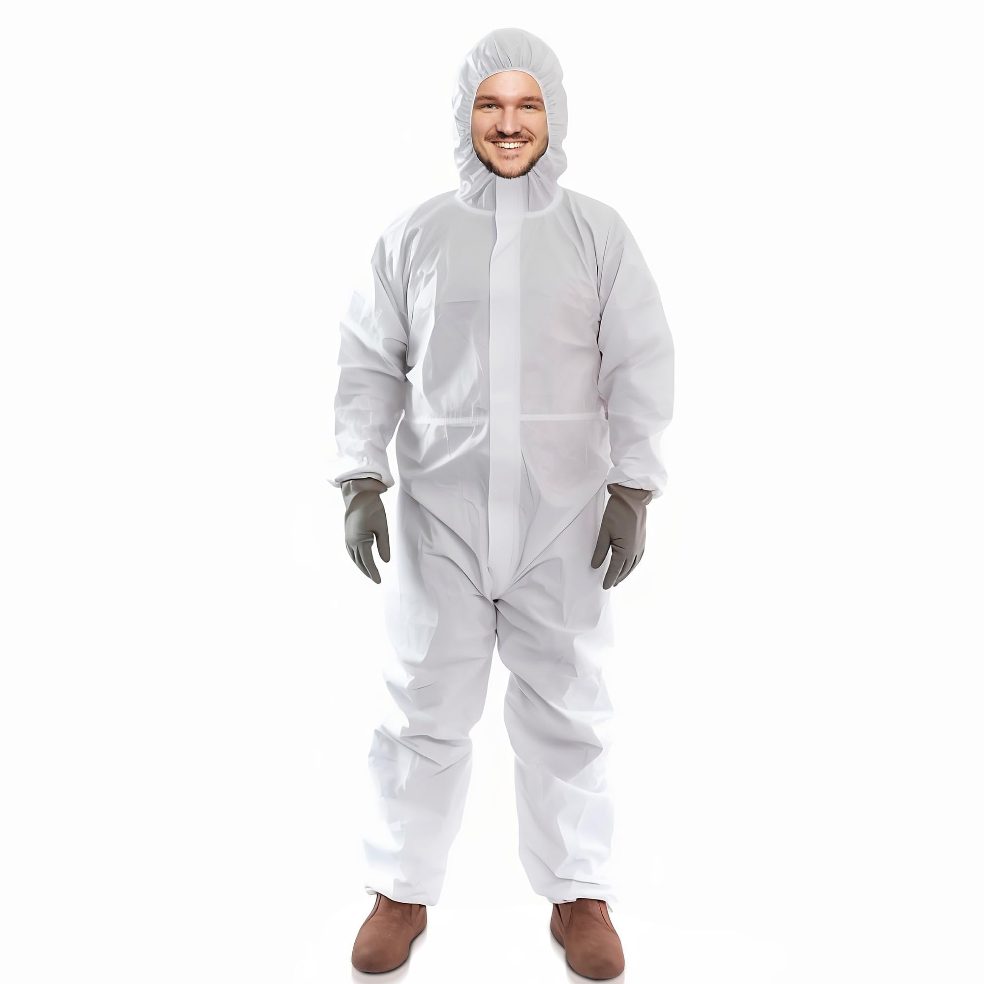Disposable Coveralls with Hood, 5X-Large. Pack of 25 White Microporous ...