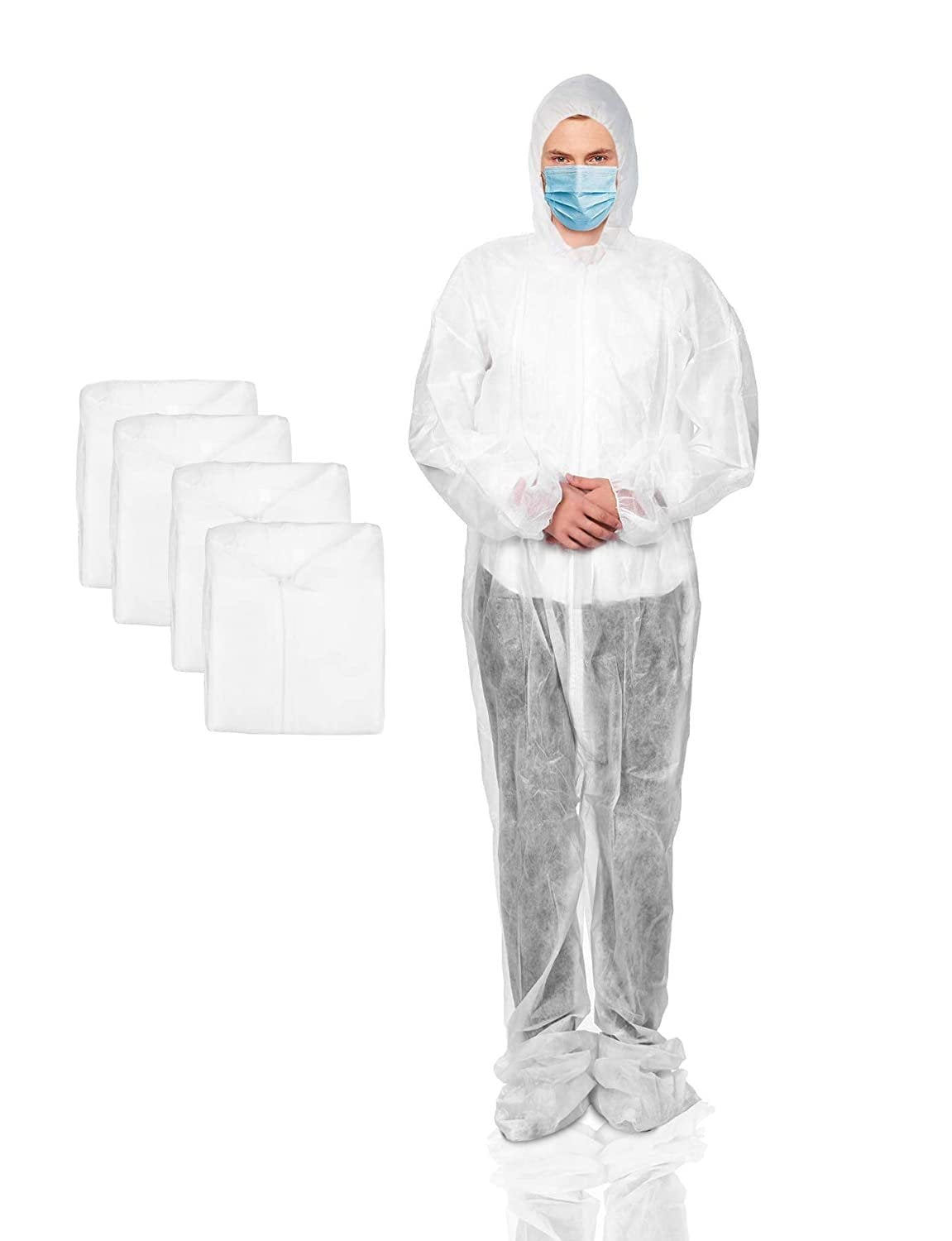 Disposable Coveralls with Hood, Boots and Zipper Front Entry, L Size ...