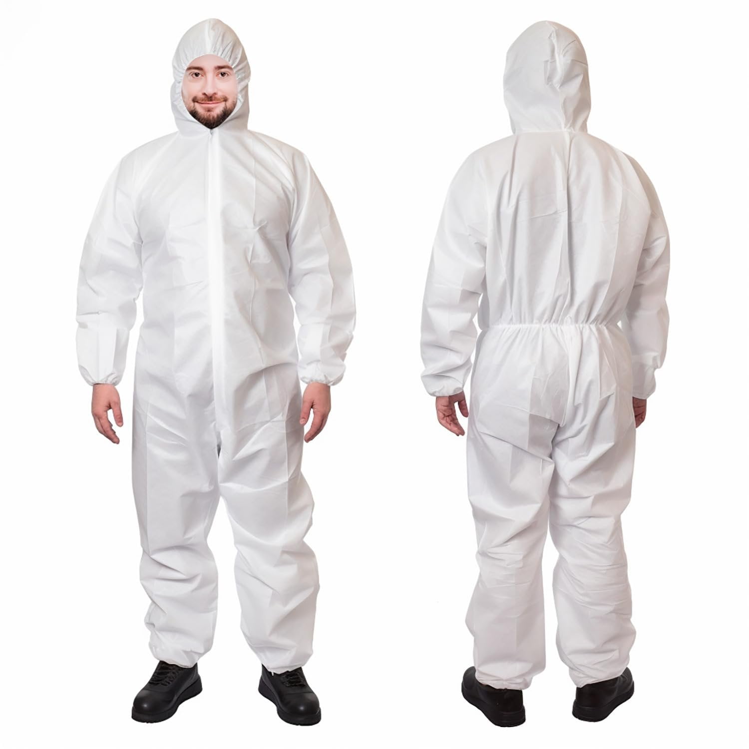 Disposable Coveralls. Pack of 5 White 4XLarge Full Body Protective ...