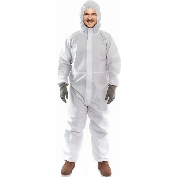 Disposable Coveralls with Hood, Small. Pack of 25 White Microporous Lab ...