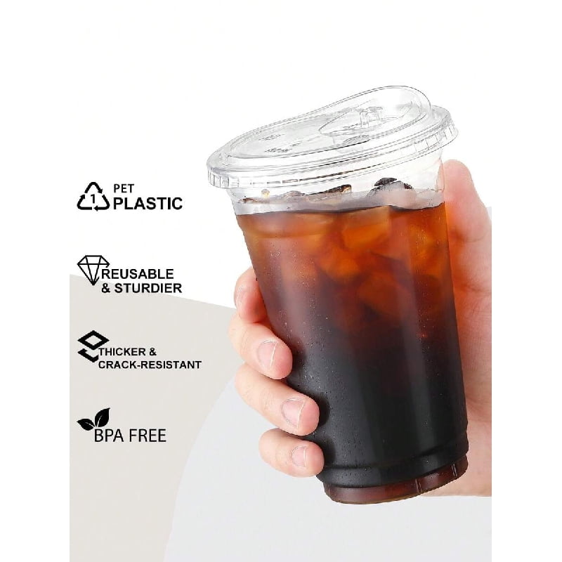 Disposable Cups With Sip Through Lids For Iced Coffee, 10sets/20sets ...