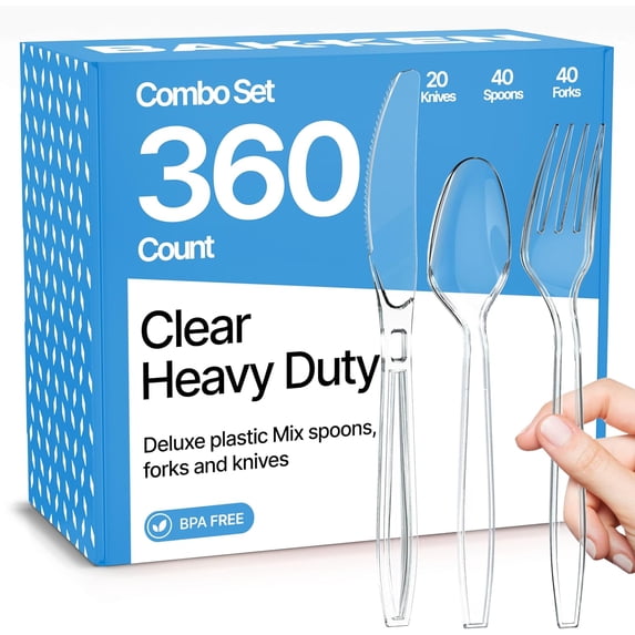 Disposable Cutlery Set, 360-Piece Heavy Duty Plastic Forks, Knives ...