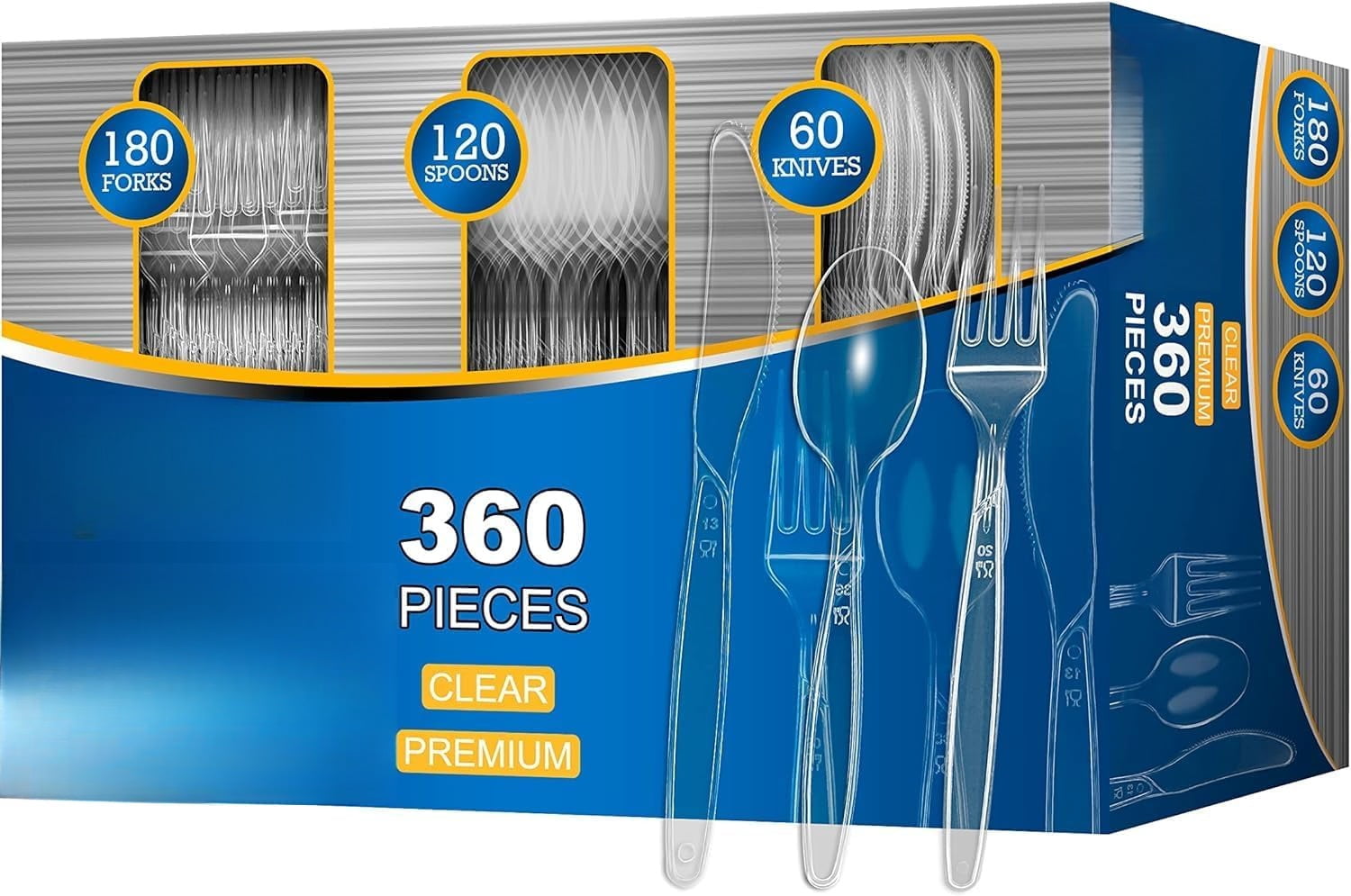 Disposable Cutlery set, SAPPHIRE Design, Clear Color, 360 Pieces: 180 ...