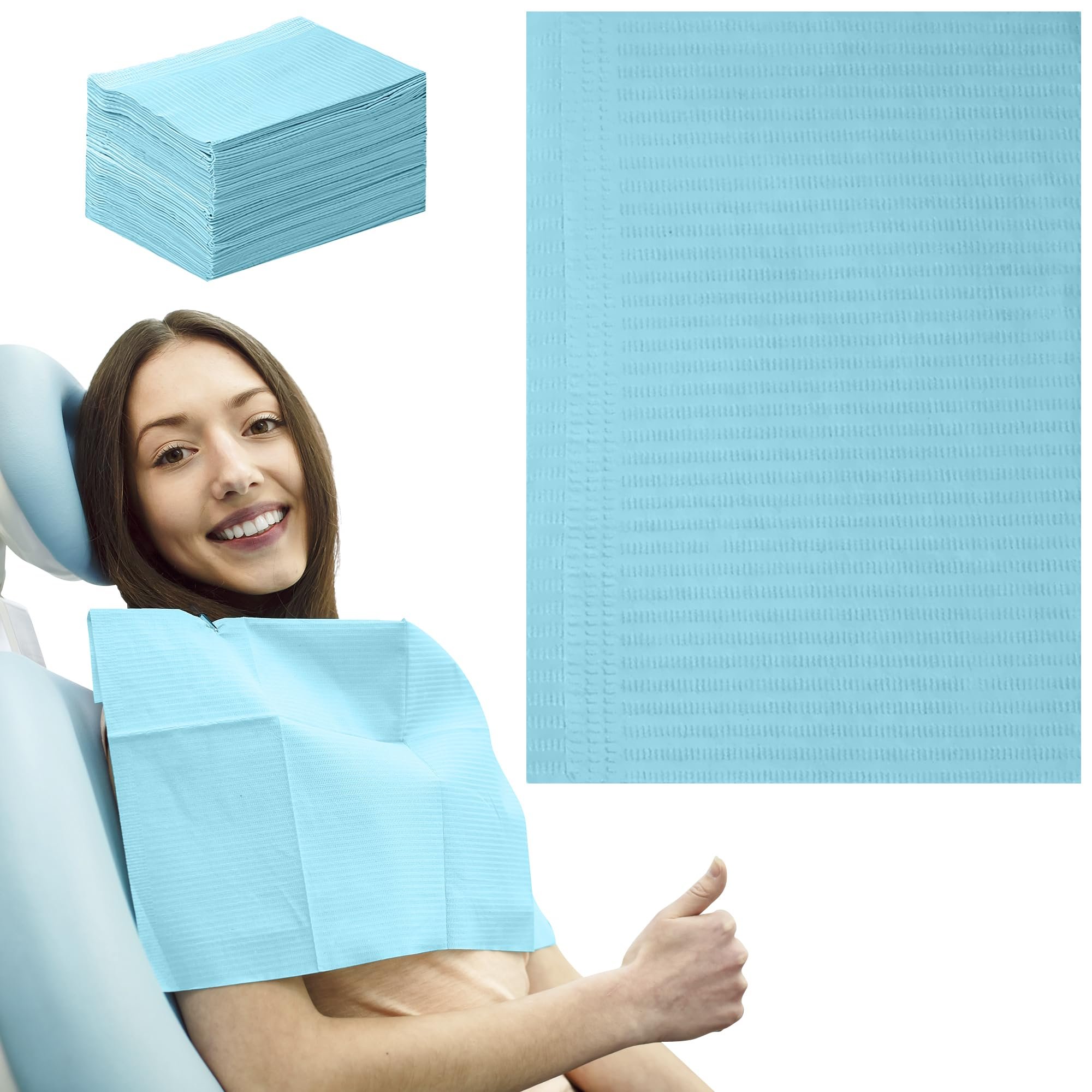 Blue Disposable Dental Bibs, Highly Absorbent 3-Ply, 100 Count, 13 x 18 ...