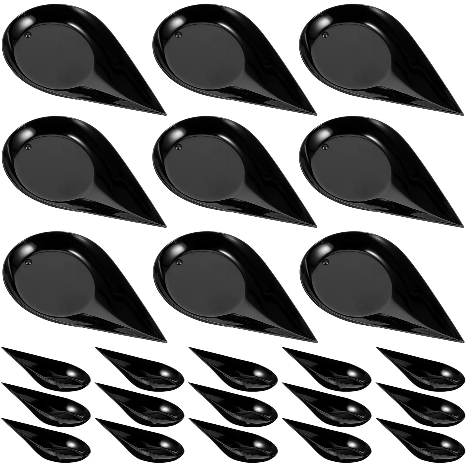 Disposable Dessert Spoon Water Drop Leaf Black Tasting Plate Table ...