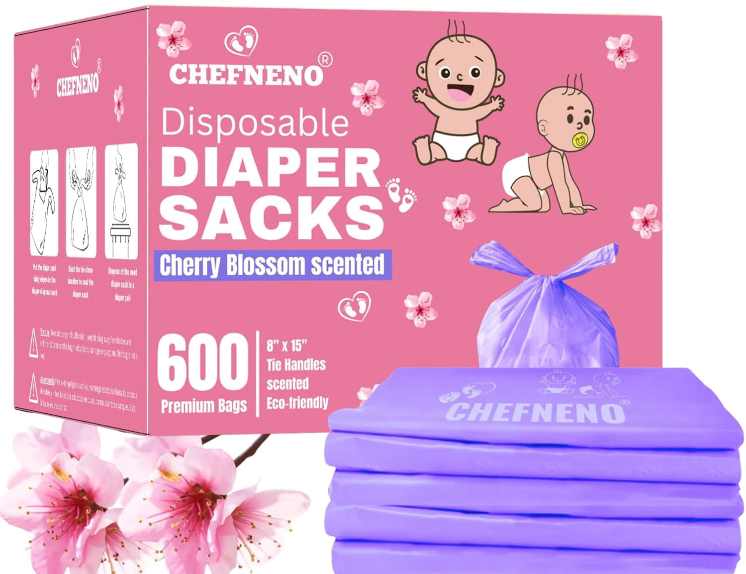 Disposable Diaper Bags (600 ct.) Cherry Blossom Scented Easy Tie ...