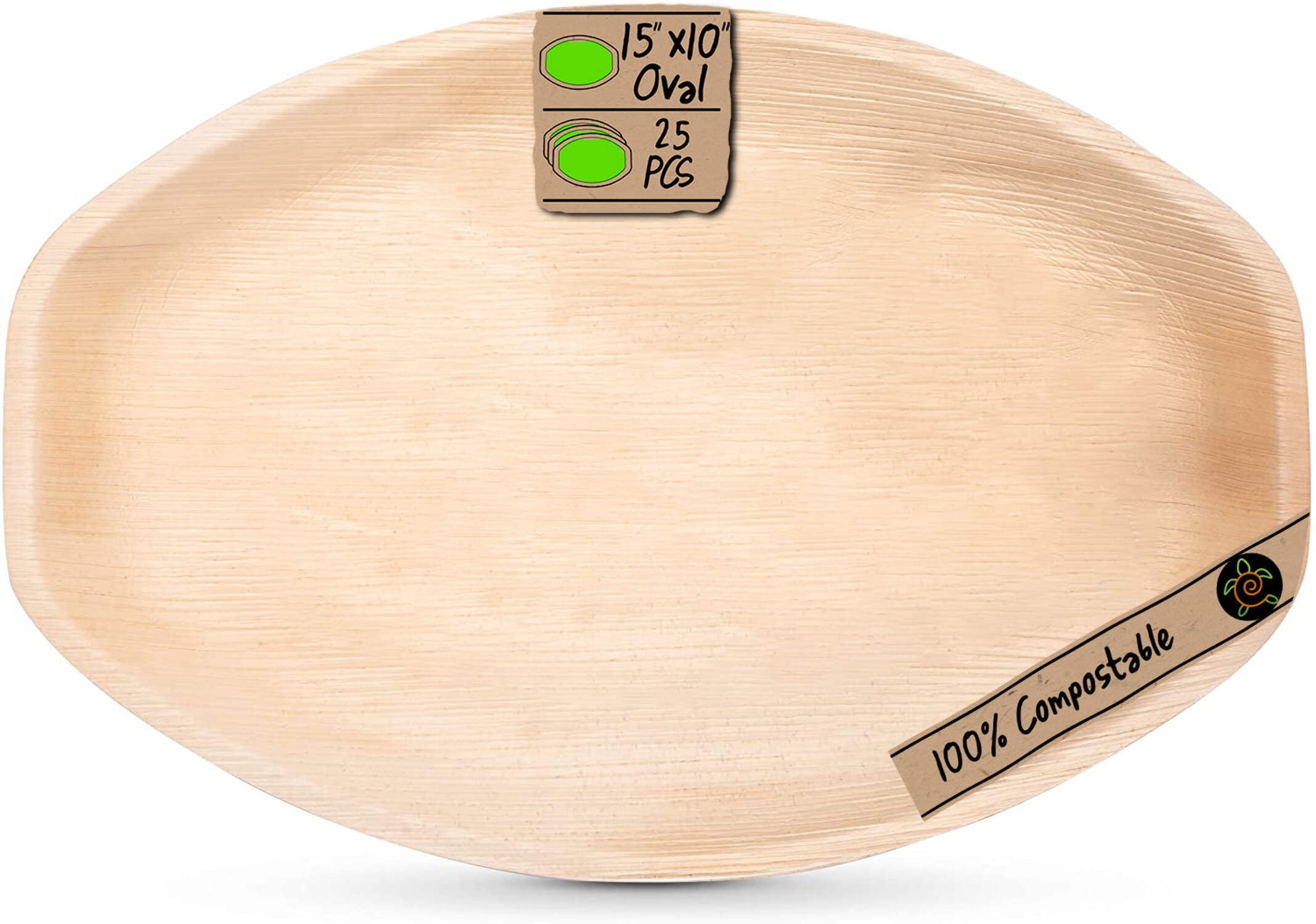 Disposable Dinner Plates, 15" Oval Palm Leaf Plates for Charcuterie, 25 ...
