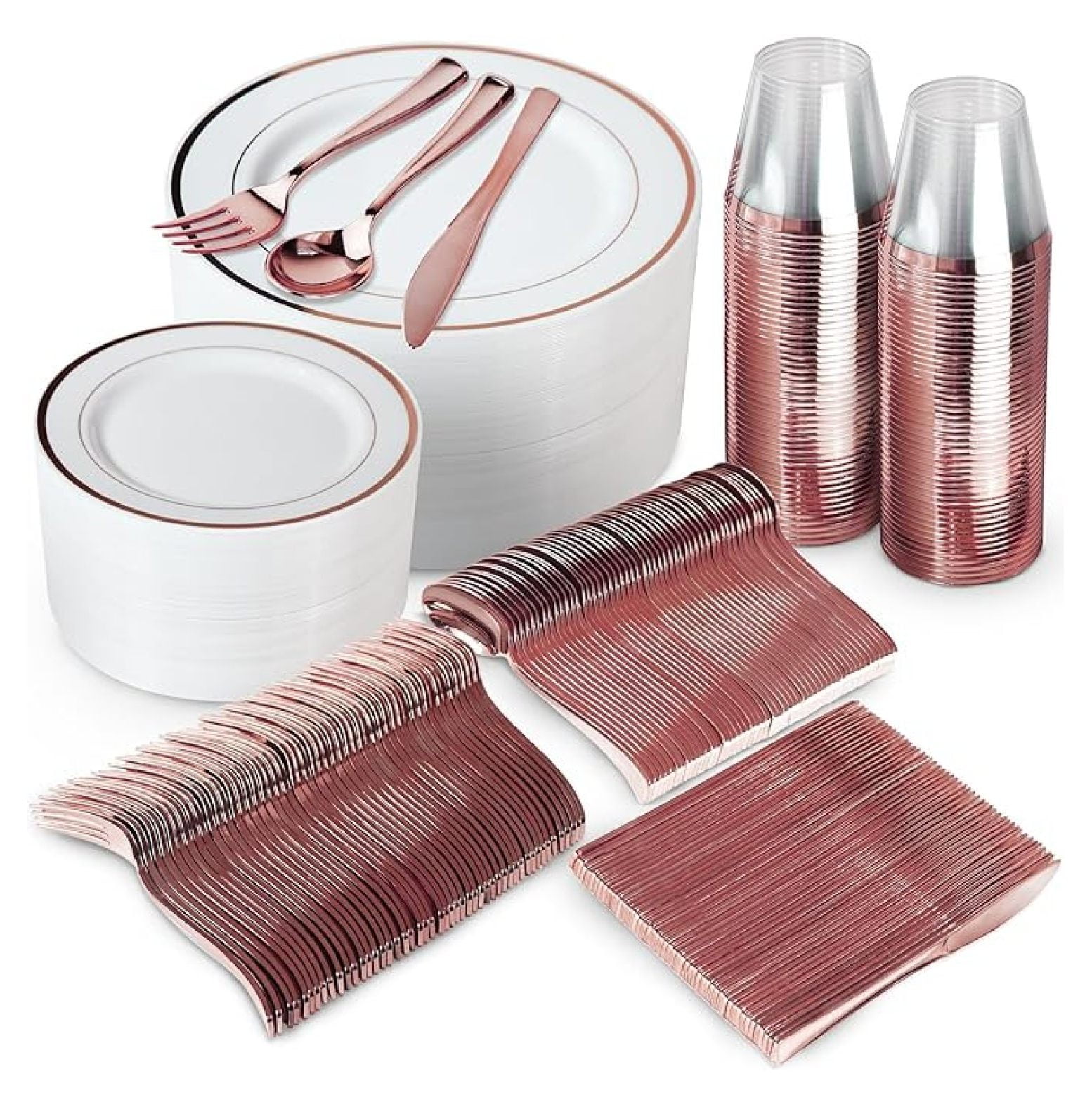 Disposable Dinnerware Set - 300 Piece Rose Plastic Silverware & 200 ...