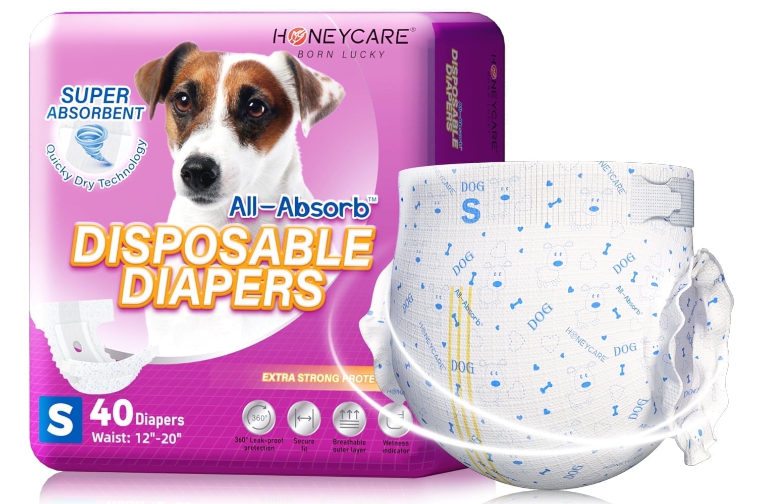 Honey Care All-Absorb Disposable Female Dog Diapers Small Size 40 Count ...