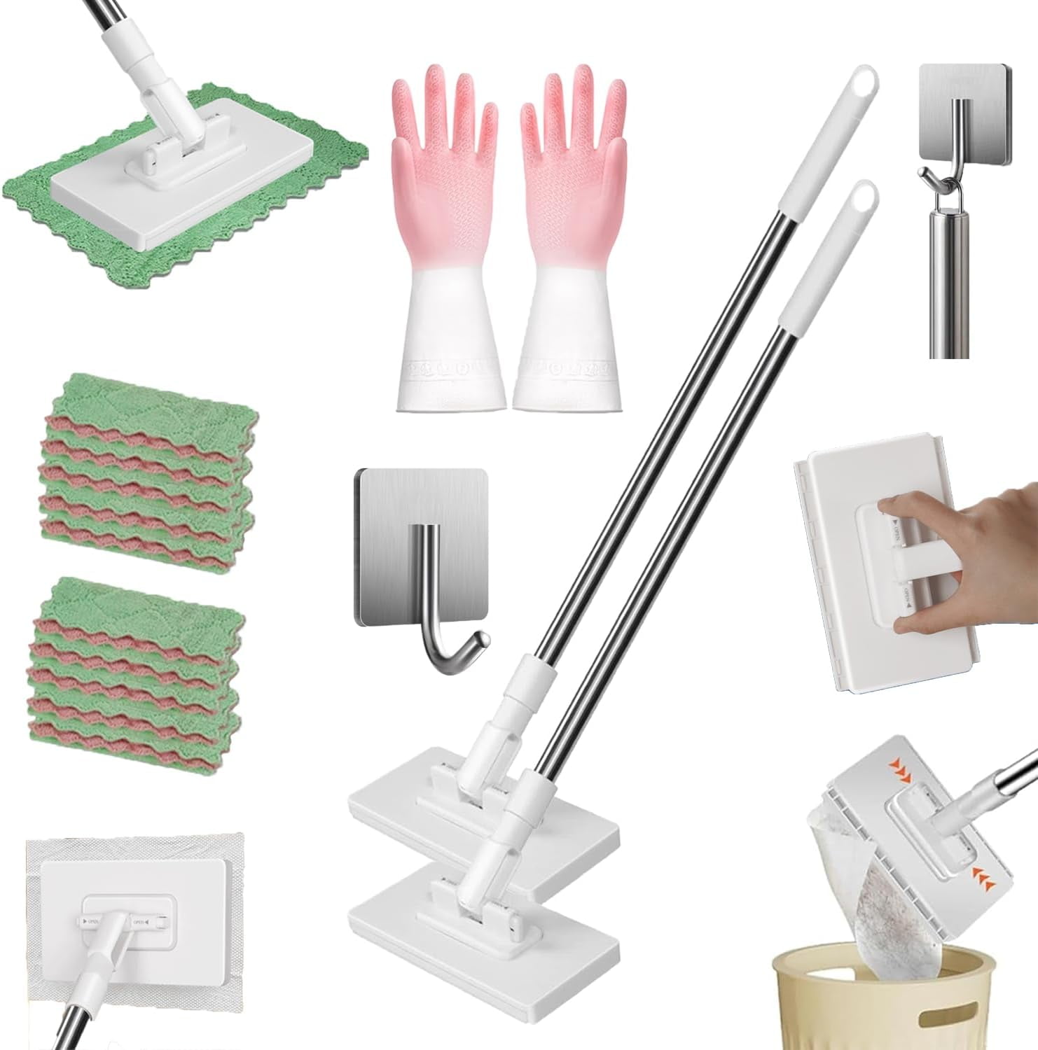 Disposable Dust Mop with 10 Reusable Cloths – 39” Lightweight Flat Mop ...