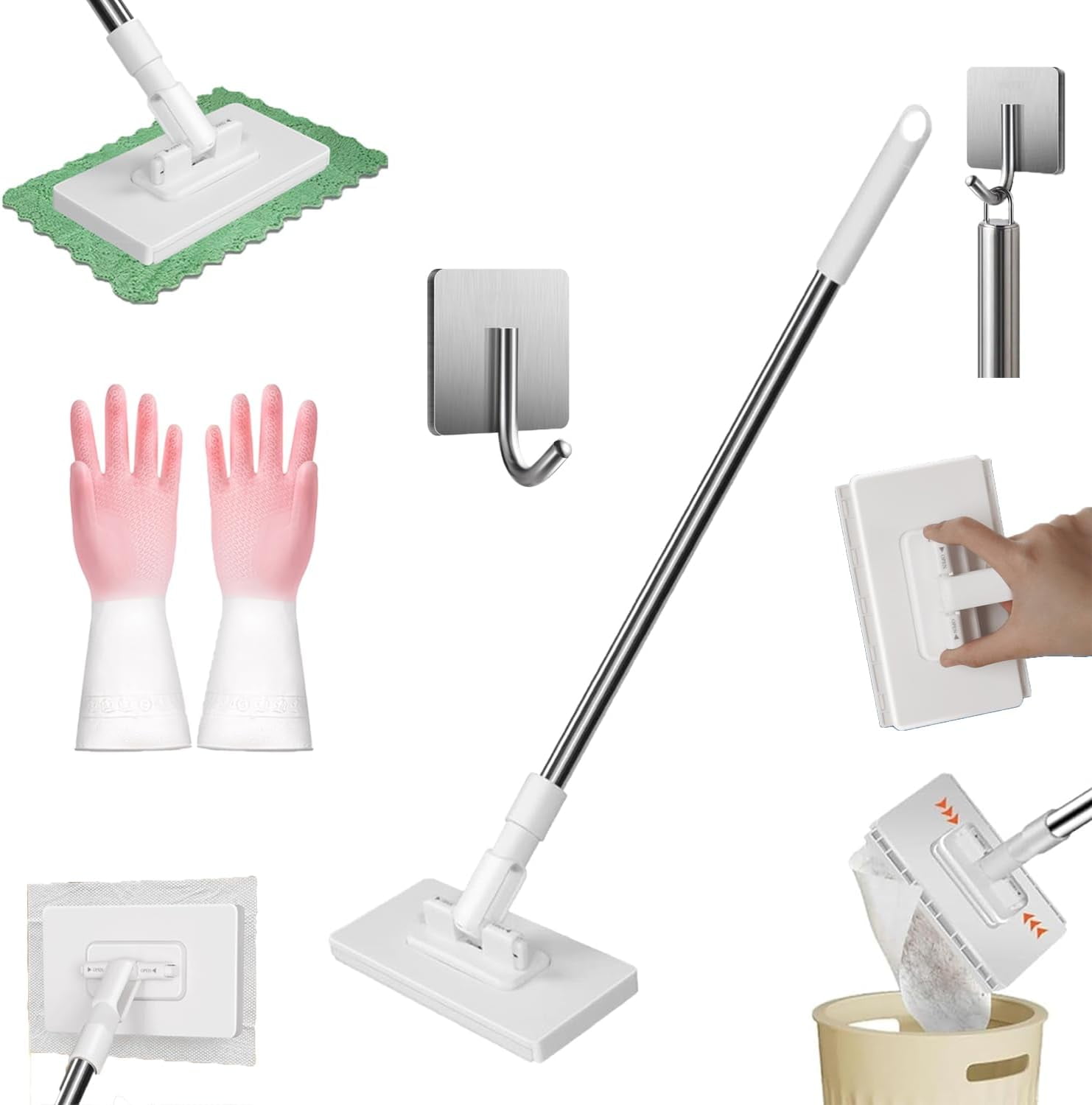 Disposable Dust Mop with 10 Reusable Cloths – 39” Lightweight Flat Mop ...