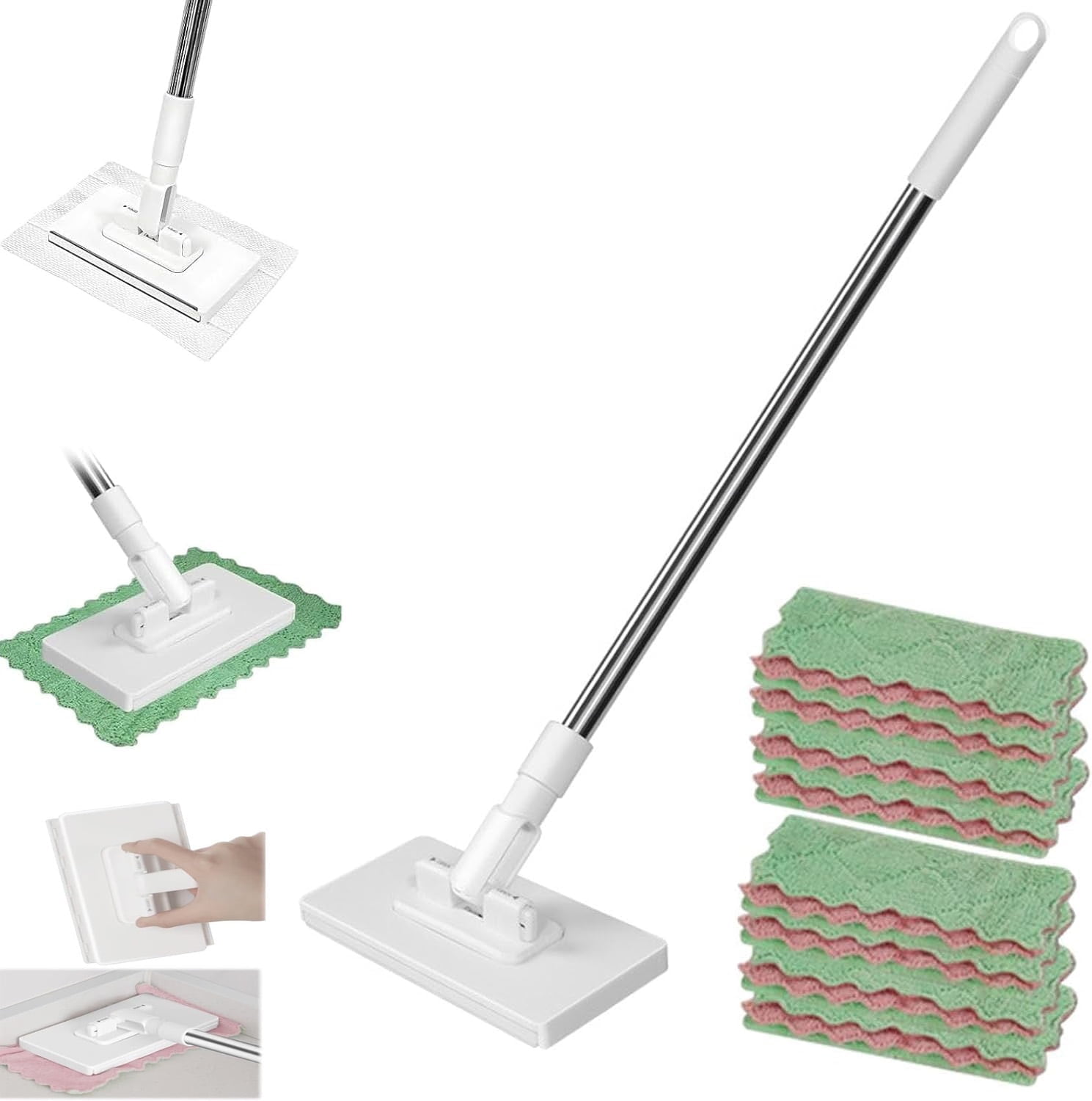 Disposable Dust Mop with 3 Reusable Cloths, Reusable Clamp Mop with ...