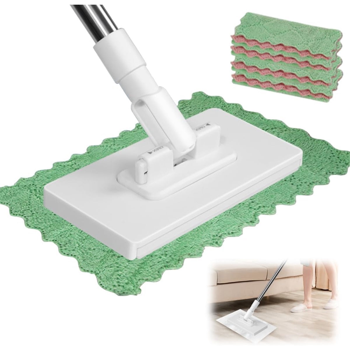 Disposable Dust Mop with 4 Reusable Cloths, 39" Long Handle Wet and Dry ...