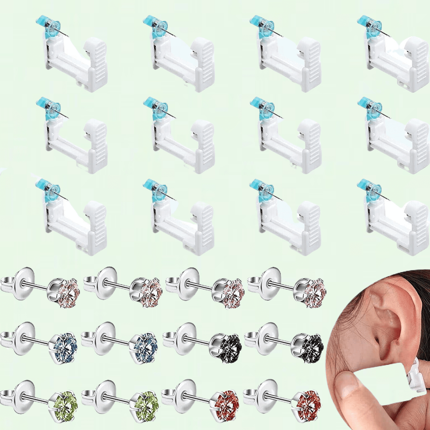 Disposable Ear Piercing Kit with 12 Pieces Ear Studs, Portable Self Ear ...