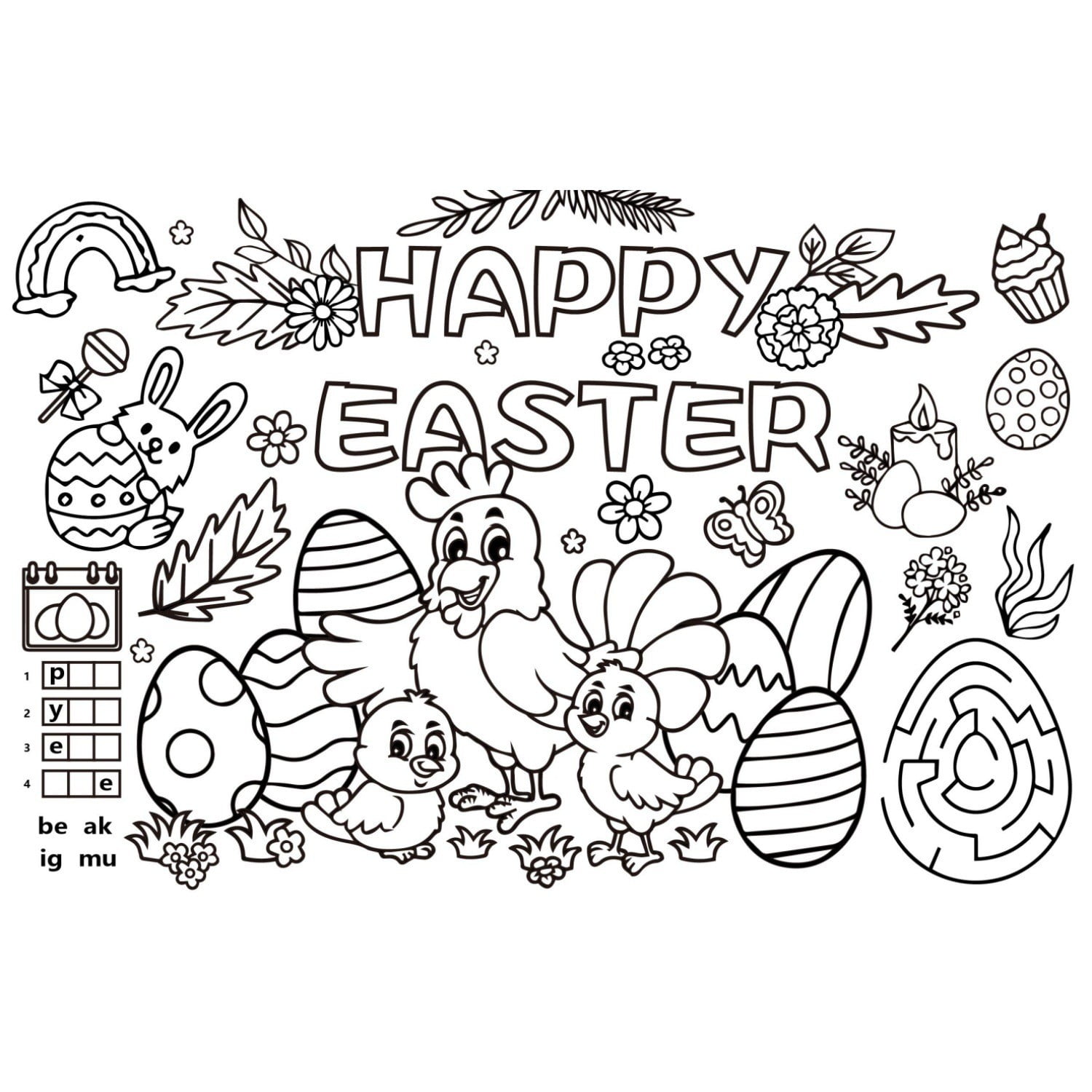 Disposable Easter Table Mats Set - Paper Easter Coloring Placemats for ...