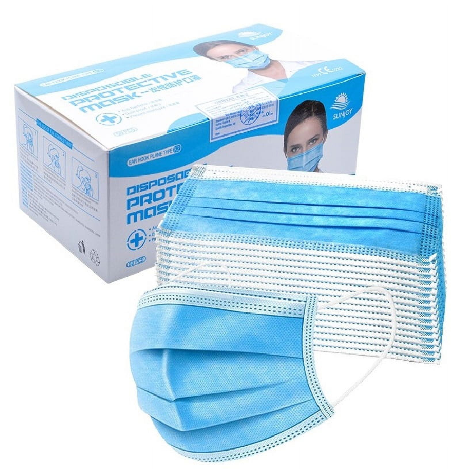 Disposable Face Mask - 100 Pack - Disposable Face Masks, 3-ply Elastic ...