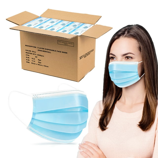 Disposable Face Mask Adults 3Ply Non-Woven Blue with Ear Loop 3000 Pcs ...