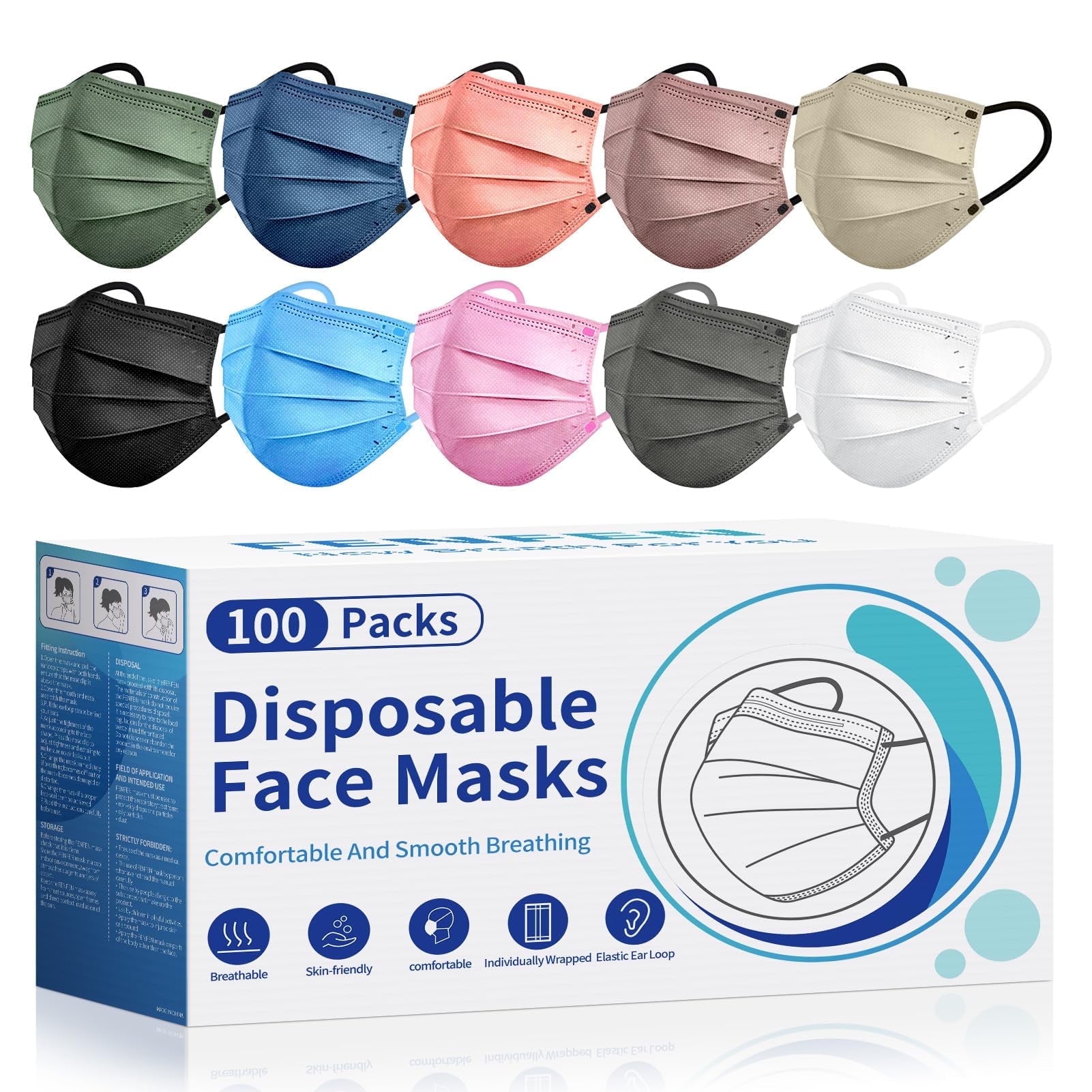 Disposable Face Mask For Adults - Travel Essentials, 100 Pack ...