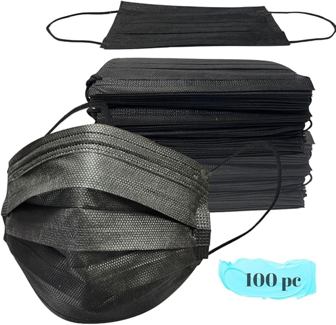 Disposable Face Masks, 100 Pack, Black, 3-Ply, Single Daily Use, Face ...
