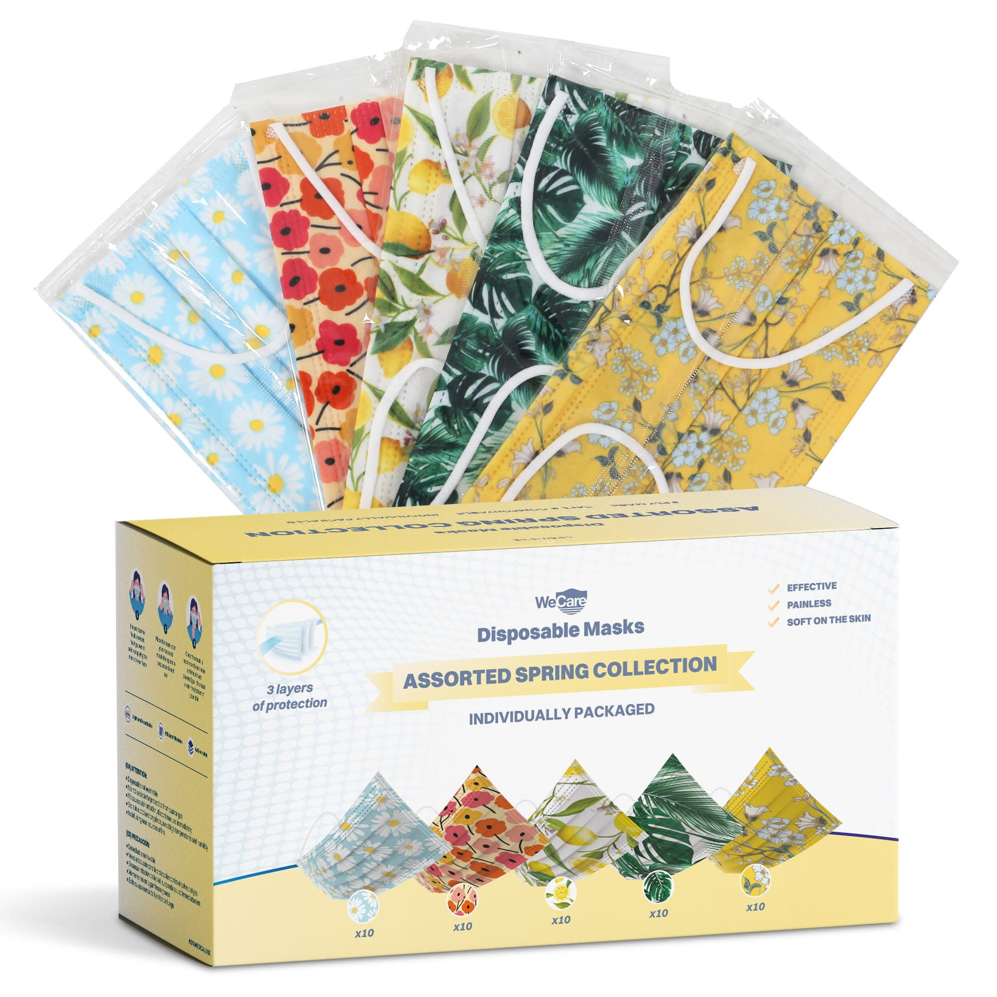 Disposable Face Masks 3-Ply Individually Wrapped , 50ct - Assorted ...