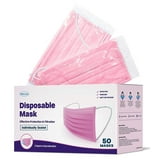 Disposable Face Masks 3-Ply Individually Wrapped , 50ct - Light Pink ...