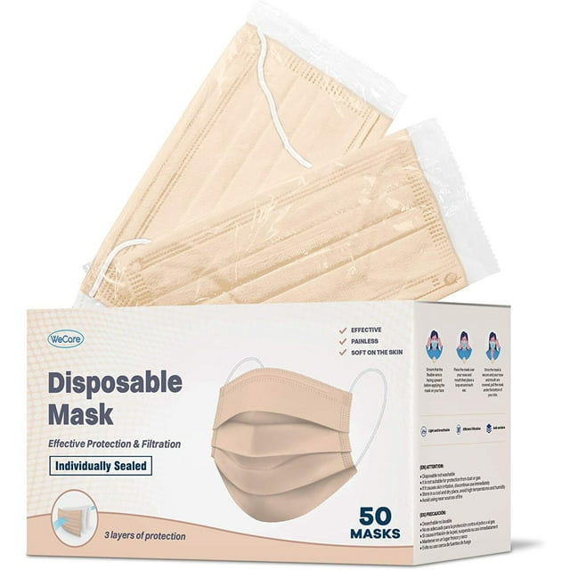 Disposable Face Masks 3-Ply Individually Wrapped , 50ct - Nude ...
