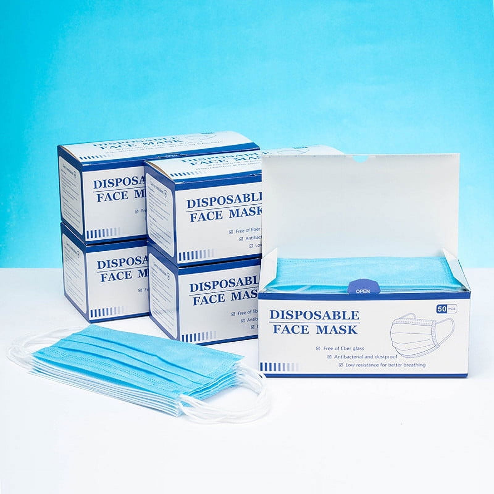 Disposable Face Masks, Breathable 3 Pleat Ear Loop Style, 50-Pack ...