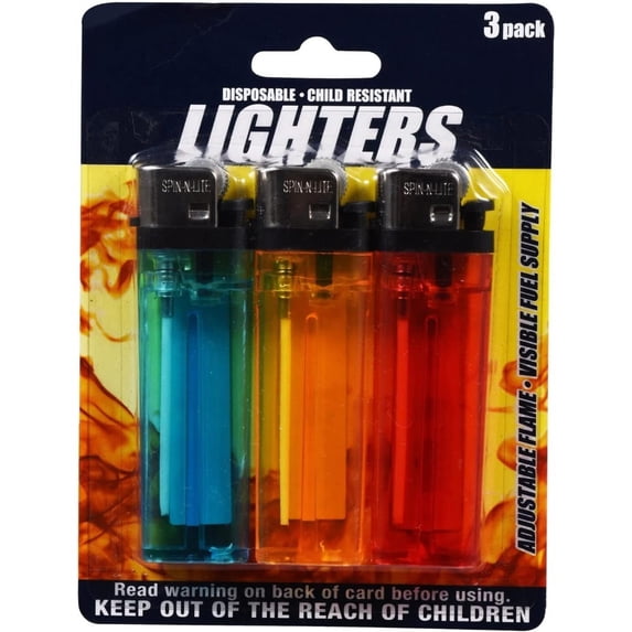 Disposable Flame Lighter, Adjustable Lighters, 3-Pack Transparent View ...