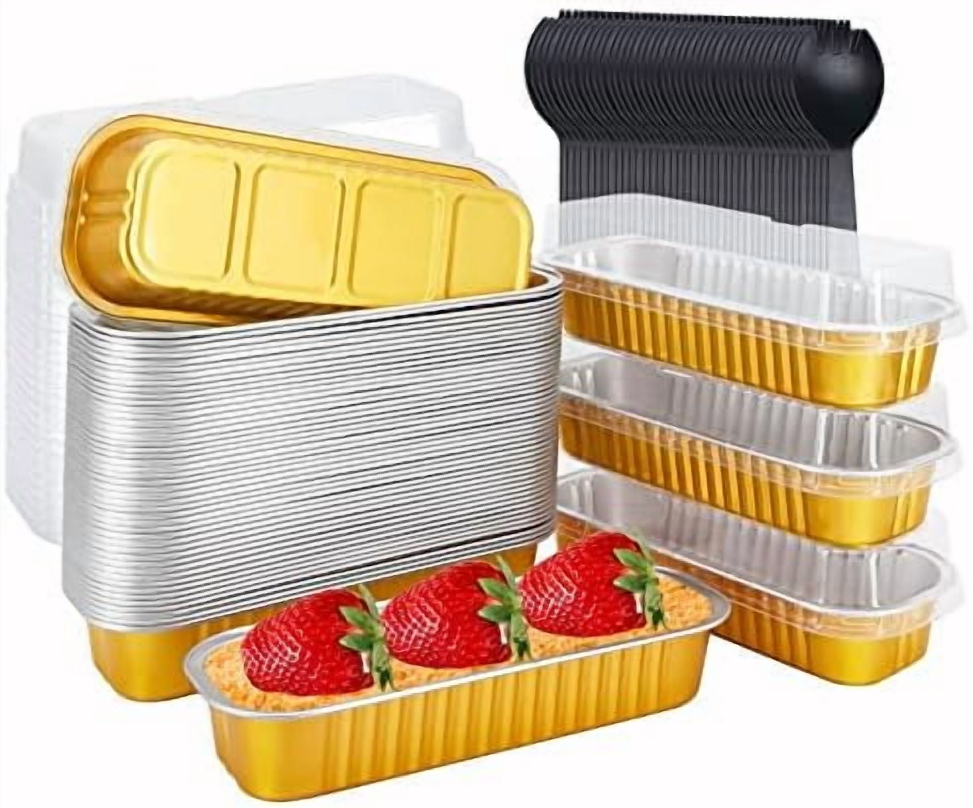 Disposable Foil Mini Pans with Lids 50 Pack, 6.8oz 6.5"x2.5"x1.2 ...