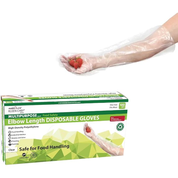 Disposable Food Handling Elbow Length Poly Gloves | One Size Fits Most ...