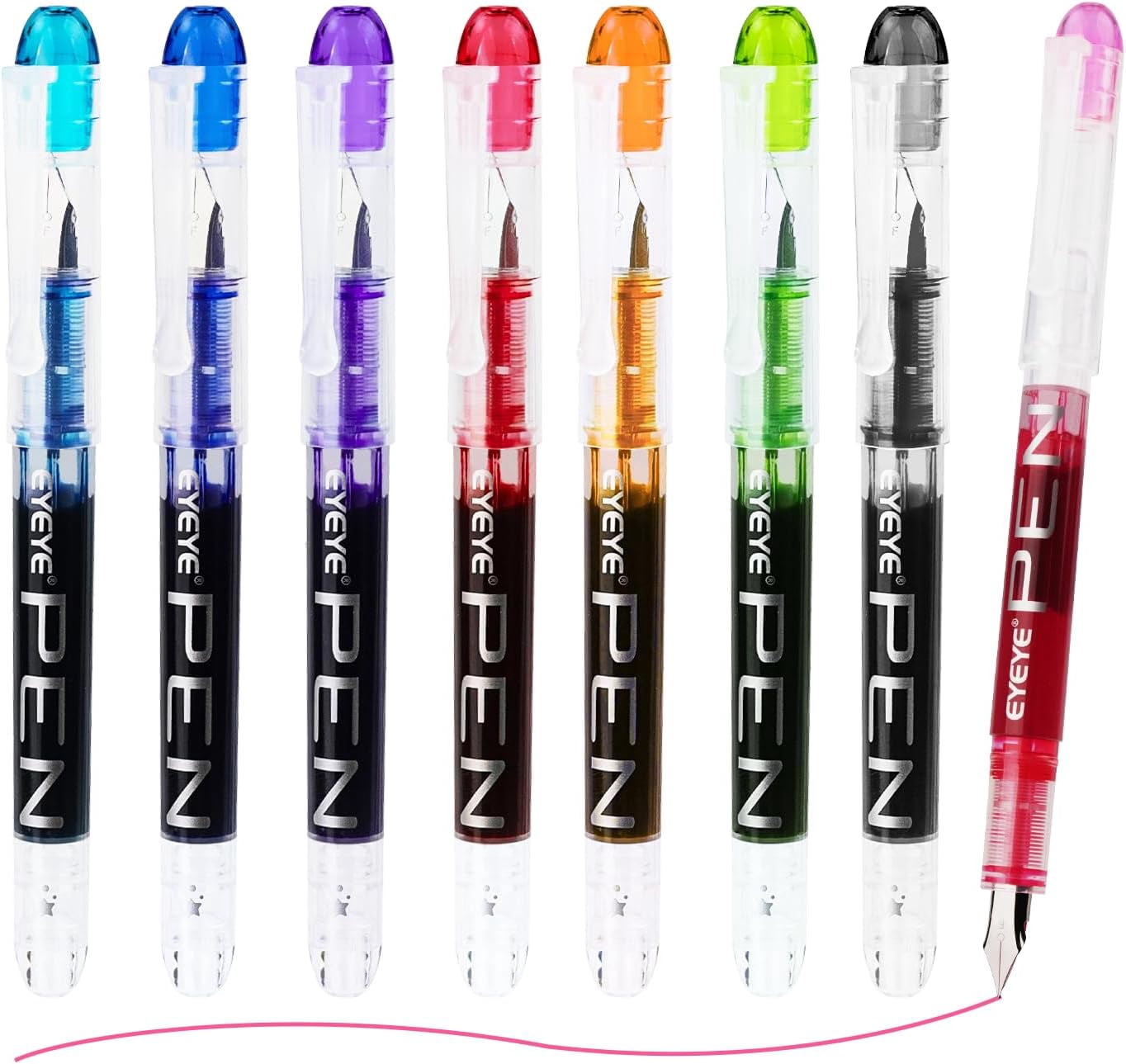 Disposable Fountain Pens, 8 Pack Multicolor Fine Point Fountain Pens ...