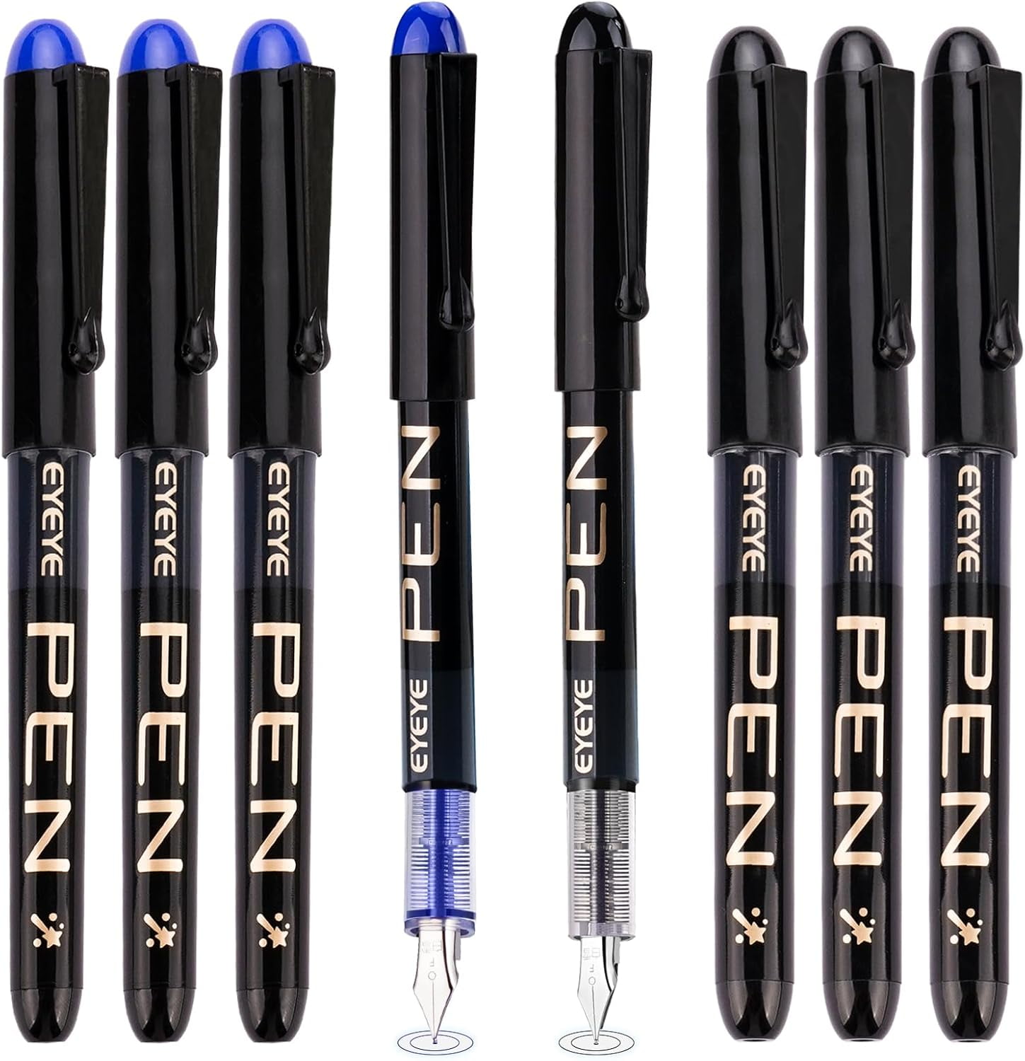 Disposable Fountain Pens Fine Point, 4 Black 4 Blue Fountain Pens or ...