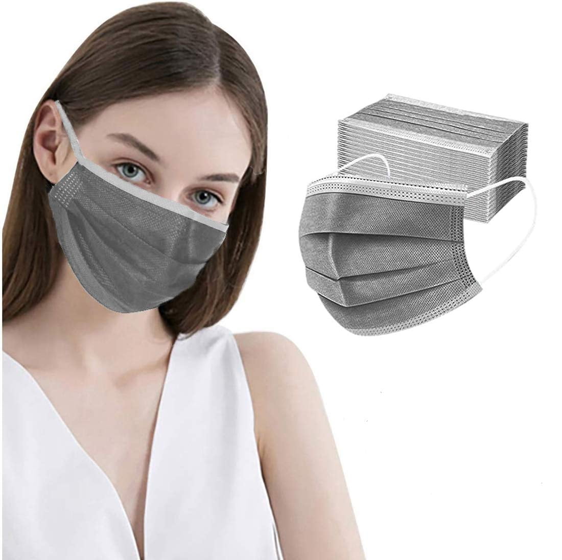 Disposable Gray Mask 3-Ply Face Masks with Earloops Mouth Shield ...