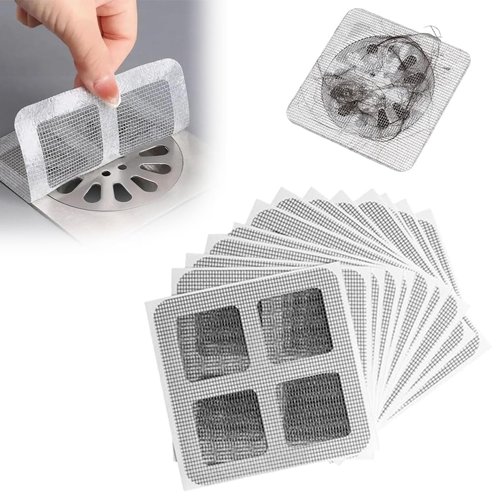 Disposable Hair Drain Stickers, 4" x 4" Mesh Drain Catcher, White ...
