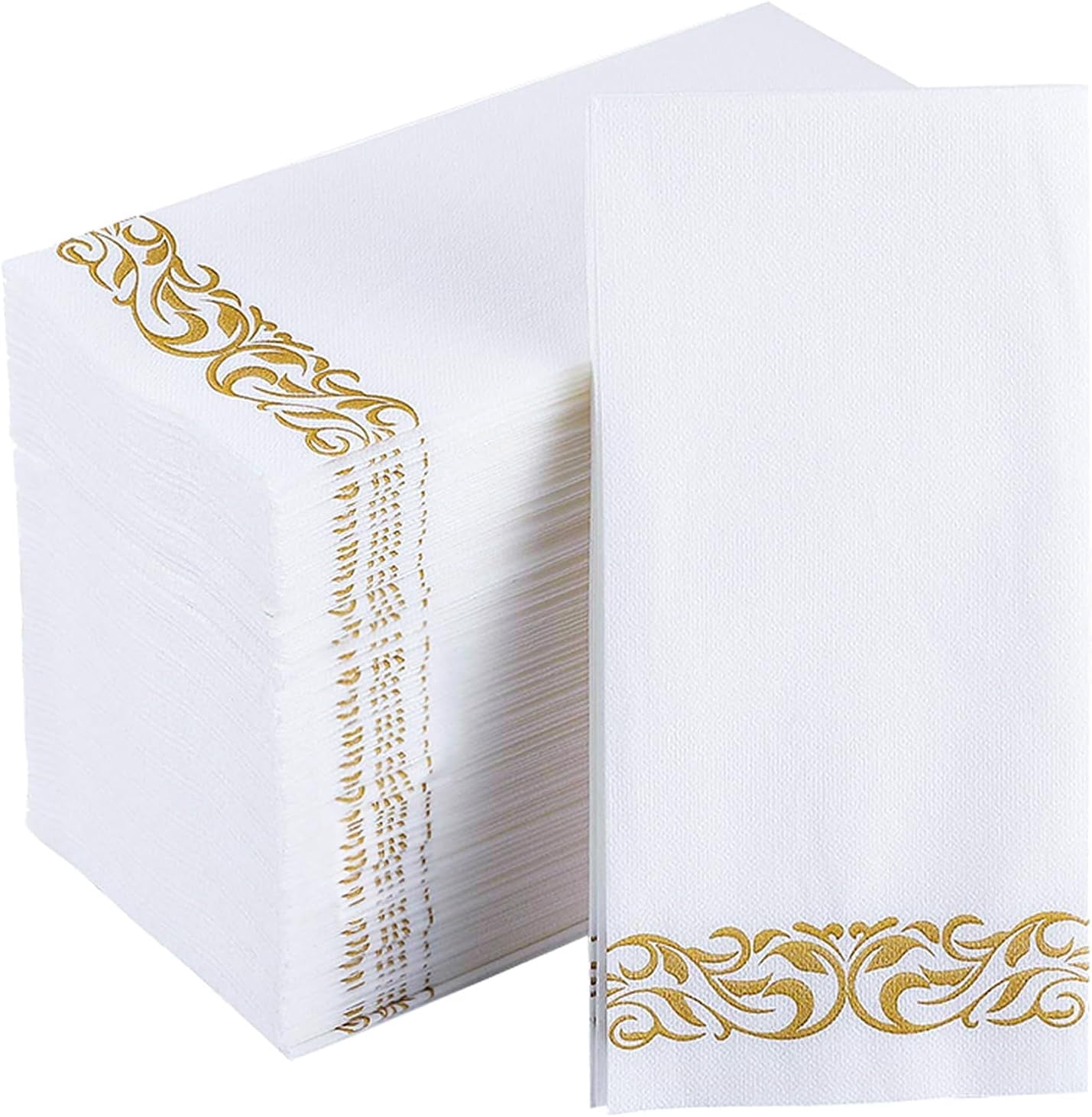 100 Pack Gold White Disposable Paper Napkins, Soft Absorbent Guest ...