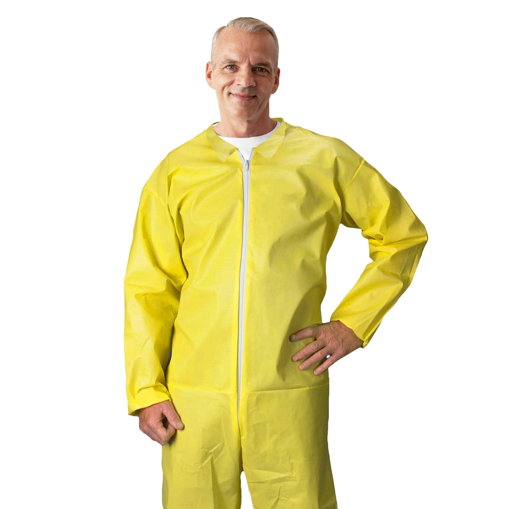 Disposable Hazmat Suits, 2X-Large. Pack of 5 Yellow Coveralls. 82 GSM ...