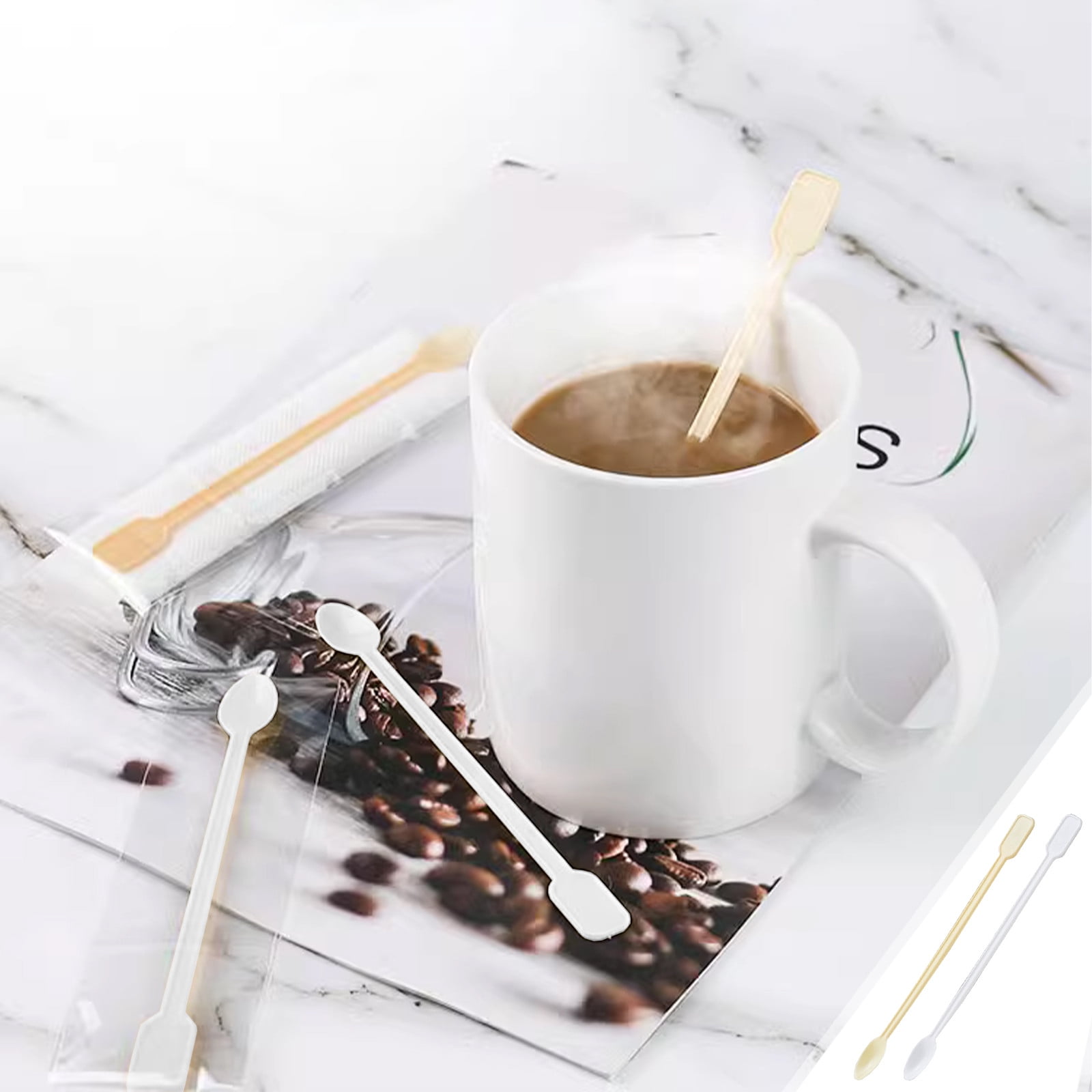 Disposable High Temperature Proof Long Handled Coffee Spoon, Plastic ...