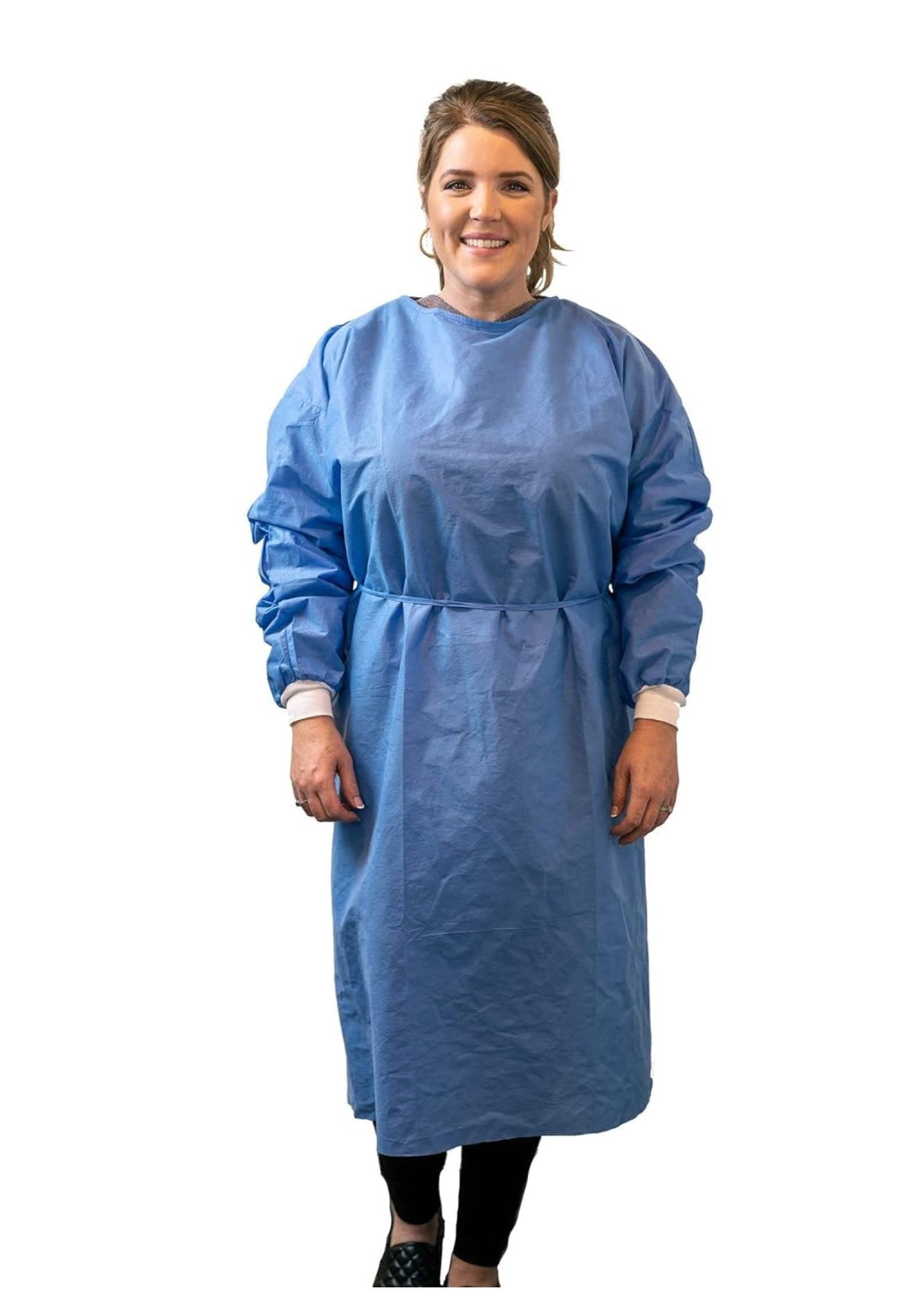 Disposable Isolation Gown Large Blue SMS Lab Gowns Knit Cuffs Long ...