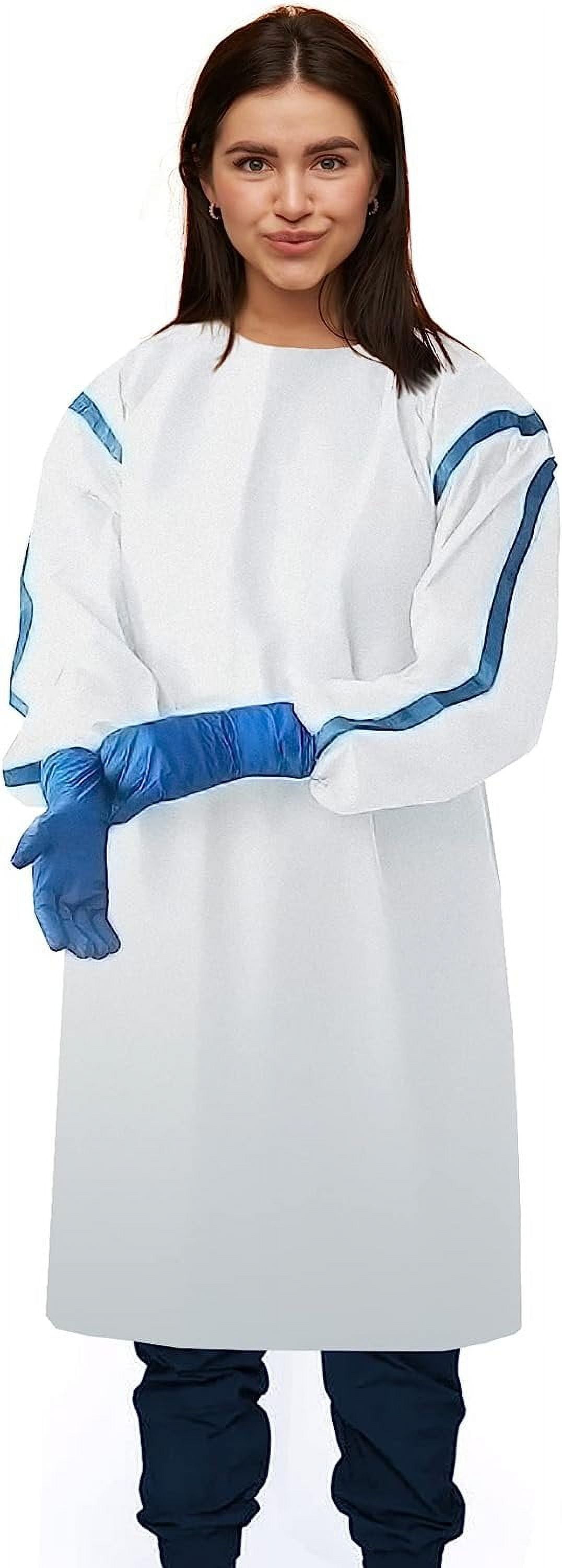 Disposable Isolation Gown, Large. Pack of 25 White PPE Gowns Disposable ...