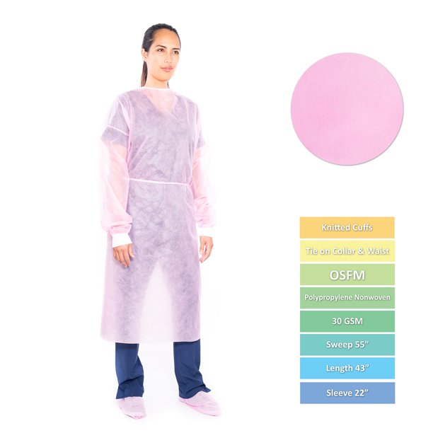 Disposable Isolation Gown Size Universal Qty 50 per Case (Pink ...