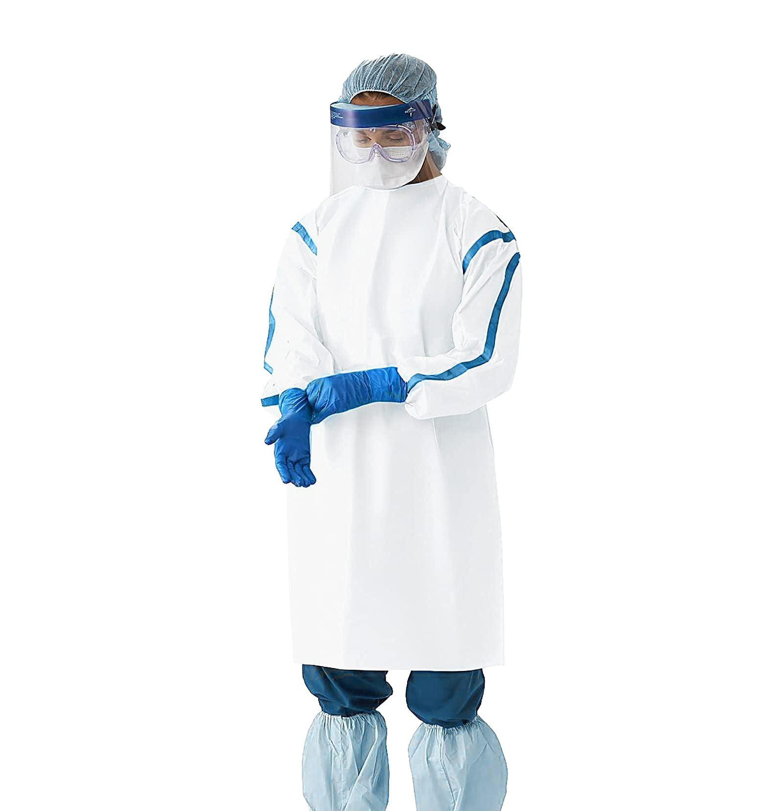 Disposable Isolation Gowns Large, Pack of 25 White Disposable Gowns ...