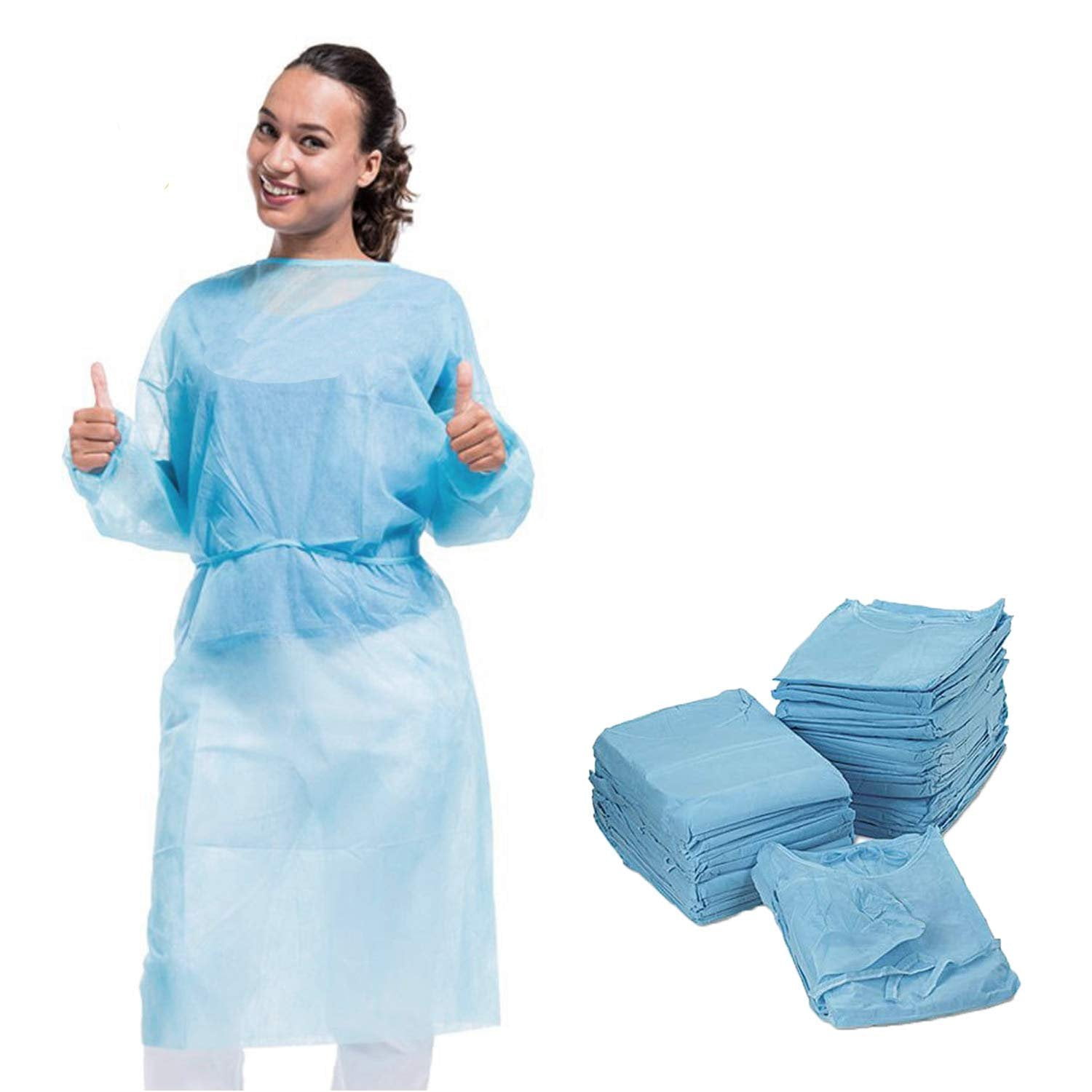 Disposable Isolation Gowns X-Large, 45" Long, Pack of 120 Blue Hospital ...